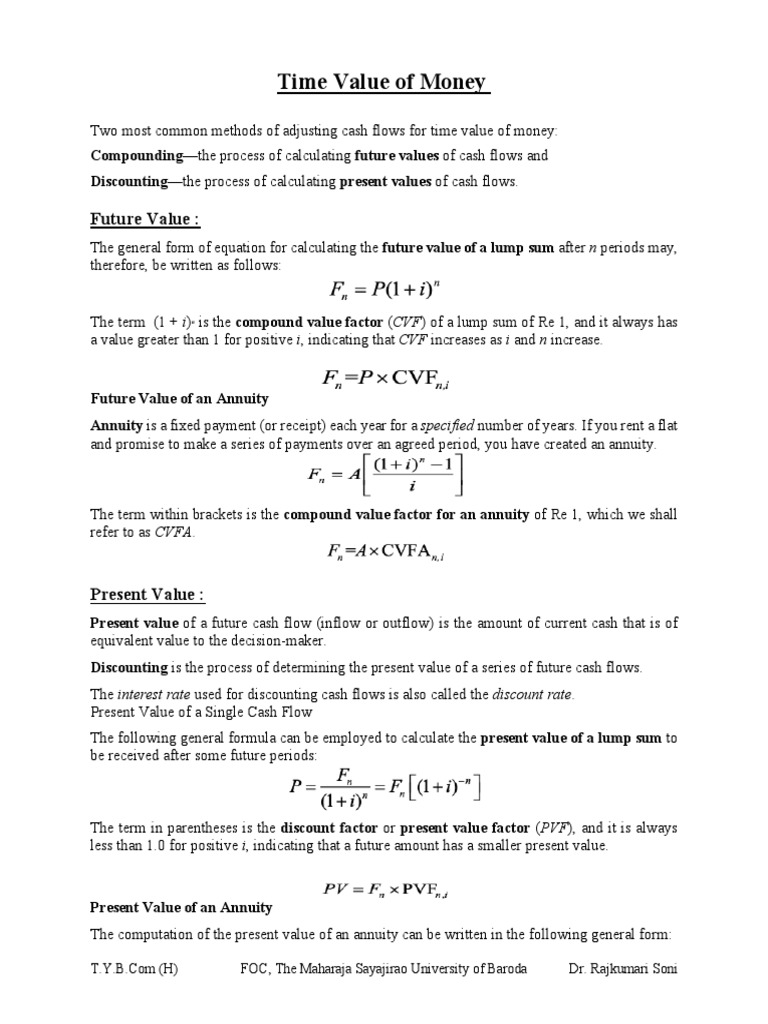 Time Value of Money: Calculating Future and Present Values of Cash Flows and Their Applications ...