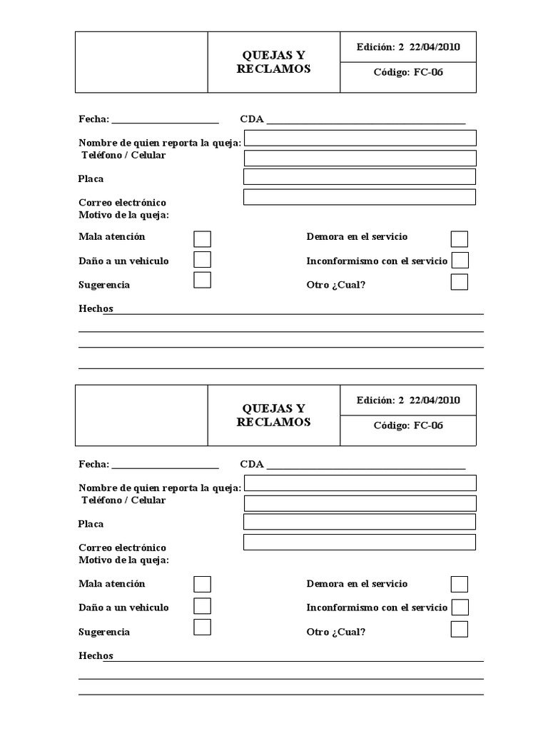 Formulario de Quejas y Reclamos | PDF | Derecho