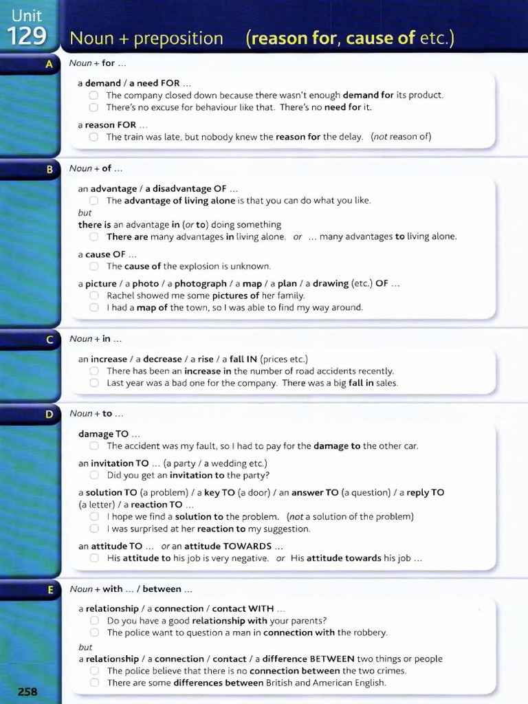 Unit 7 - Exercises - Noun + Prepositions | PDF