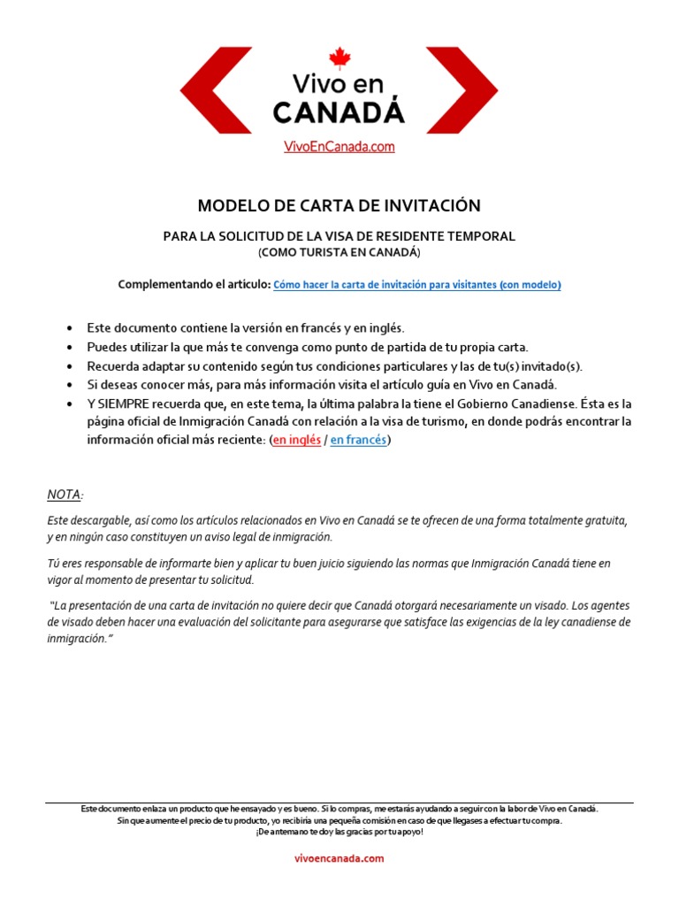 Carta Invitacion Canada Vivoencanada | PDF | Migración humana ...