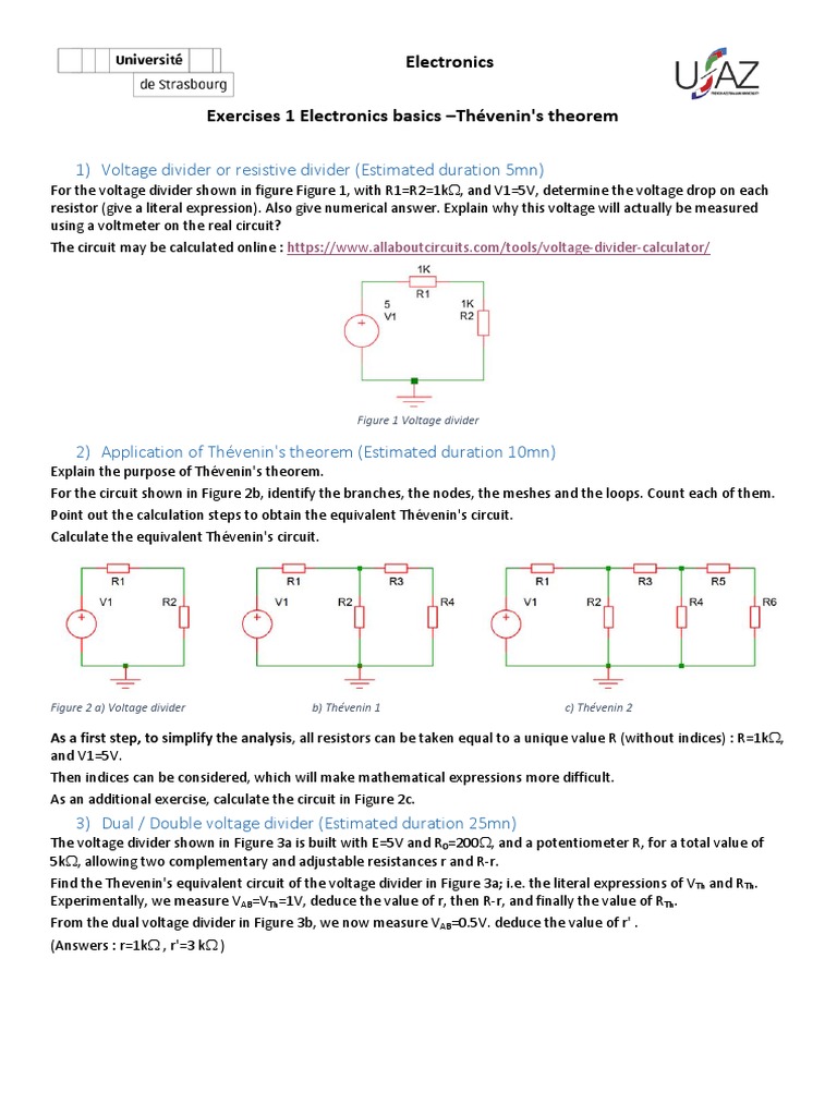 Electronics Exercises 1 Electronics Basics - Thévenin's Theorem | PDF