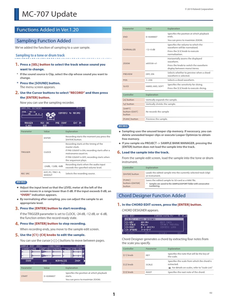 MC-707 Update: Functions Added in Ver.1.20 | PDF | Parameter (Computer ...