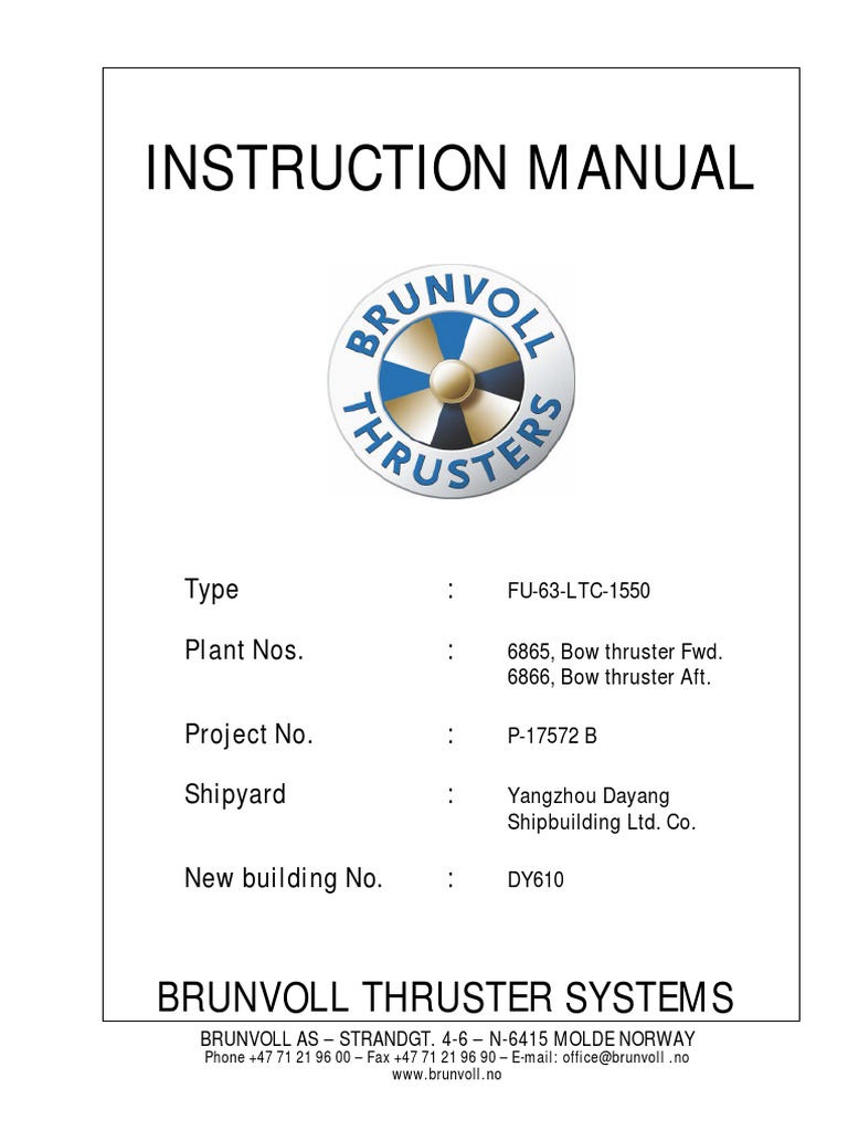 Brunvoll Bow Thruster FU 63 LTC 1550 | PDF | Propeller | Screw