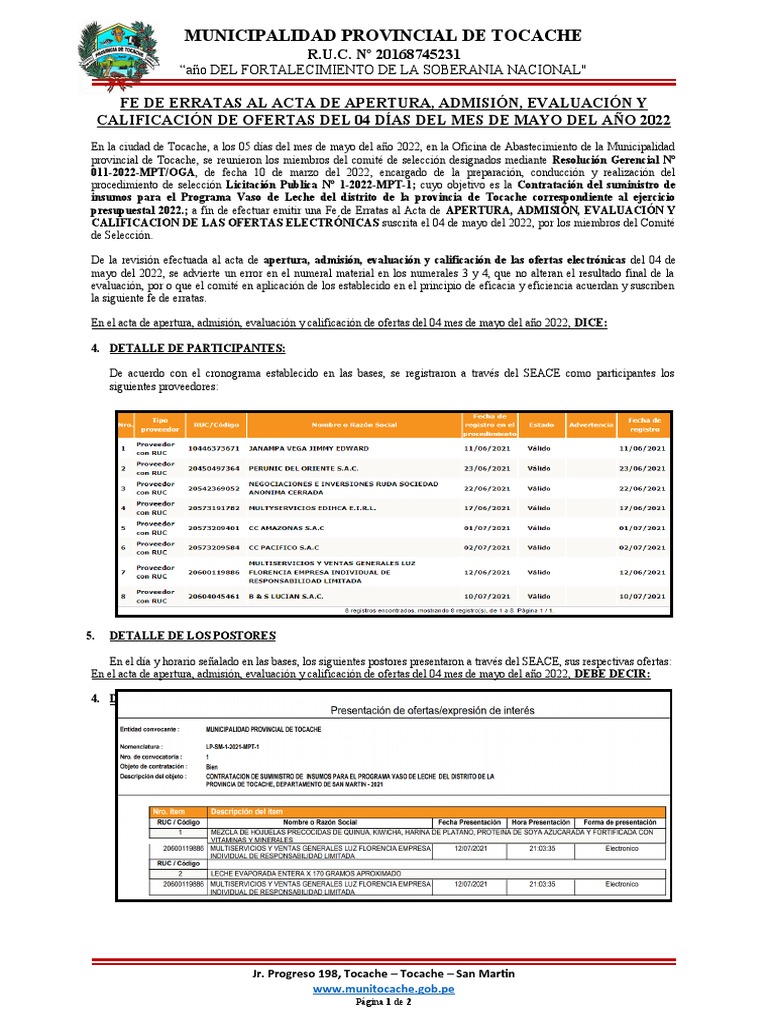 Acta de Fe de Erratas | PDF | Gobierno
