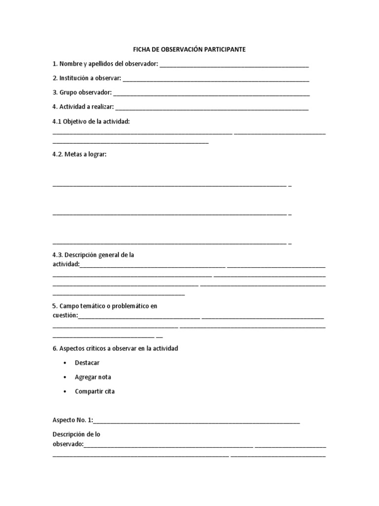 Ficha de Observación Participante | PDF