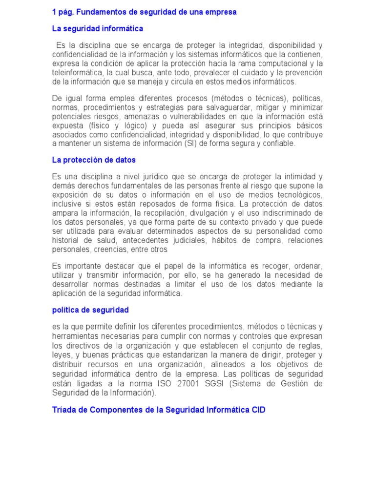 Fundamentos de Seguridad de Una Empresa | PDF | La seguridad informática | Seguridad