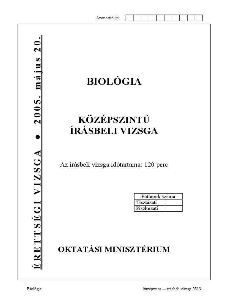 Biológia: Középszintű Írásbeli Vizsga | PDF