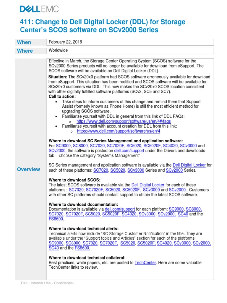 411: Change To Dell Digital Locker (DDL) For Storage Center'S Scos ...