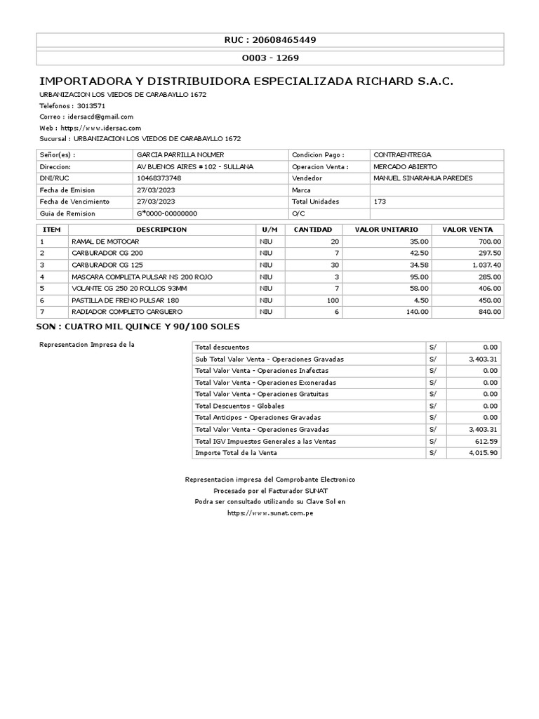 Importadora Y Distribuidora Especializada Richard S.A.C.: RUC ...