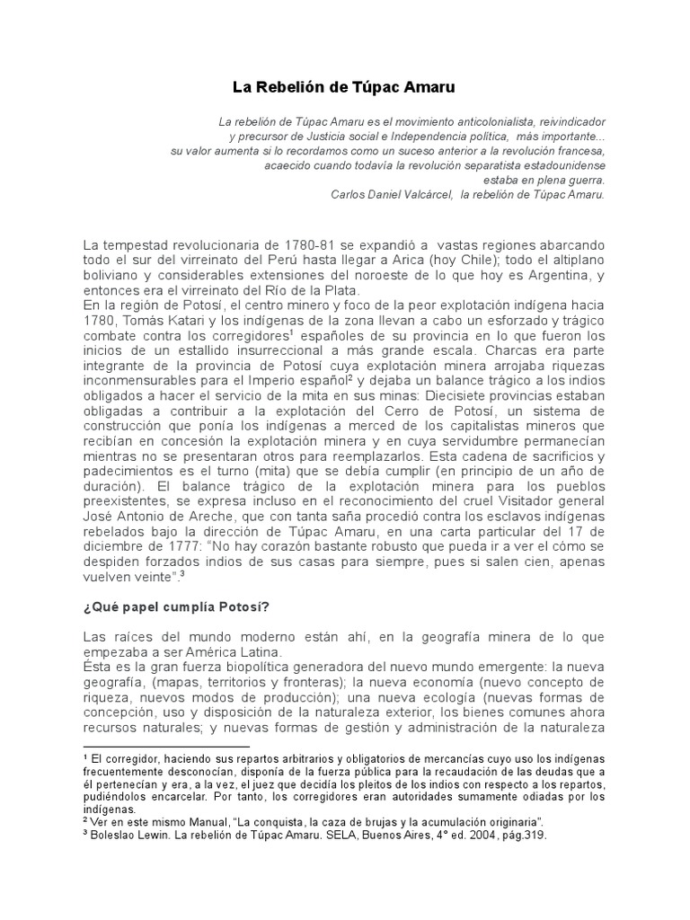 La Rebelión de Túpac Amaru. | PDF