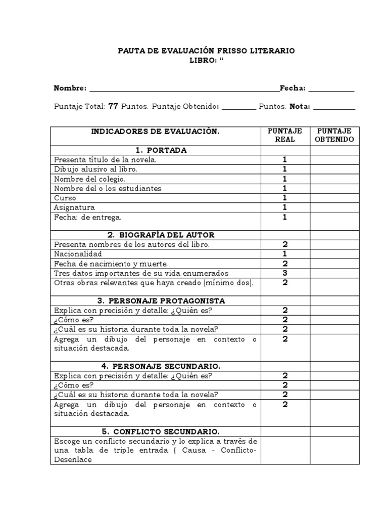 Pauta de Evaluación Frisso | PDF | Novelas