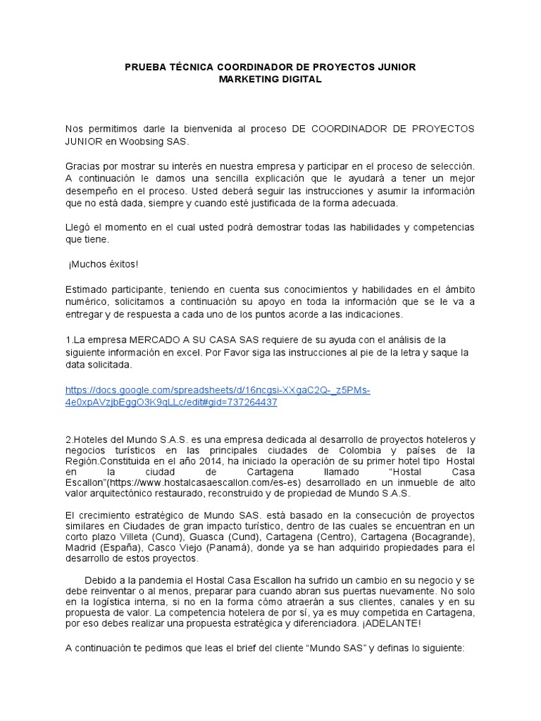 Prueba Técnica Coordinador de Proyectos Junior | PDF