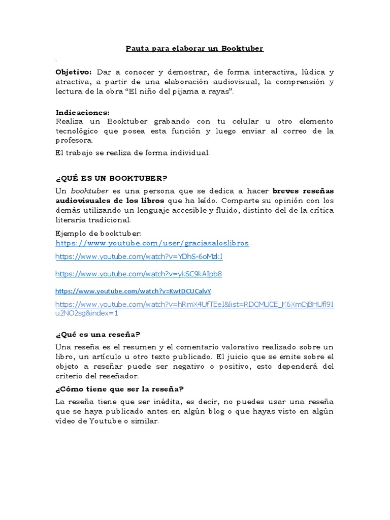 Pauta para elaborar un Booktuber | PDF | Libros