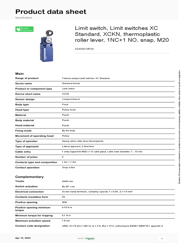 Limit Switches XC Standard - XCKN2118P20 | PDF | Switch | International ...