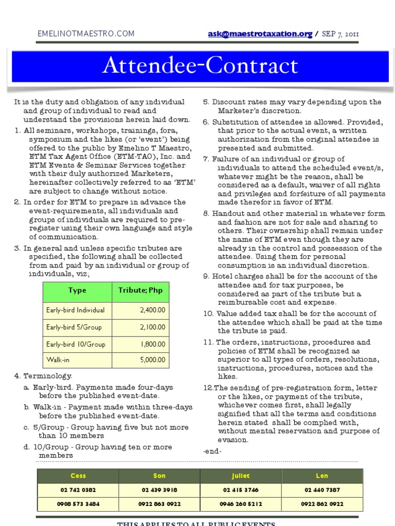 Attendee Contract | PDF | Social Science | Law