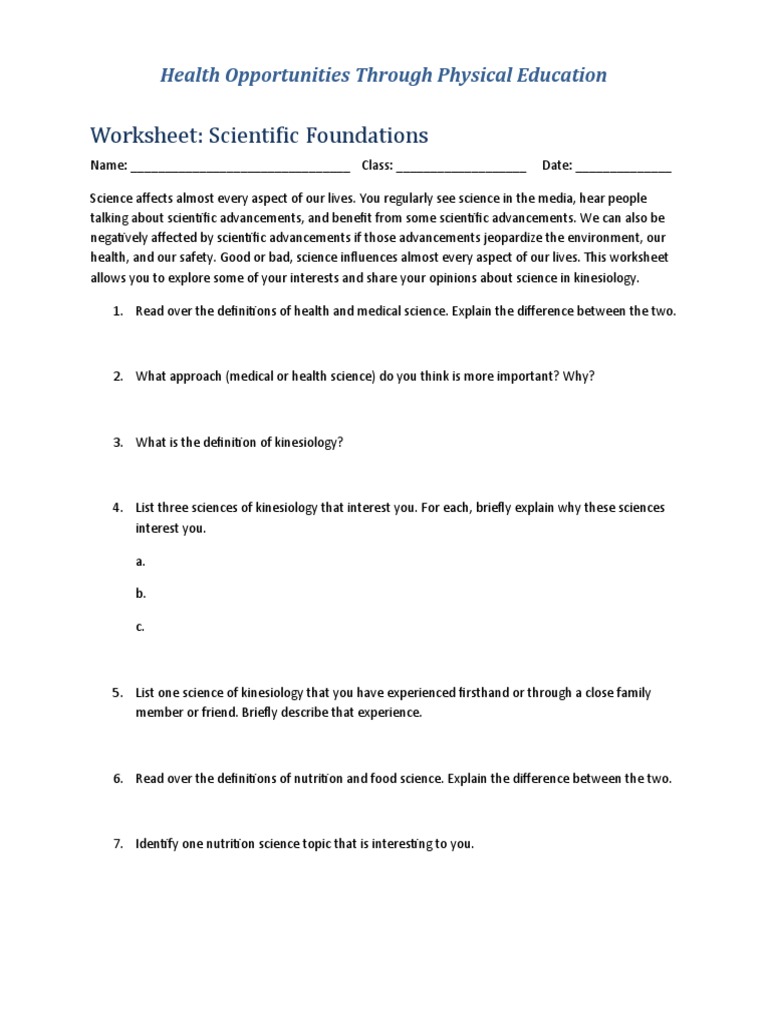 Worksheet Scientific Foundations | PDF