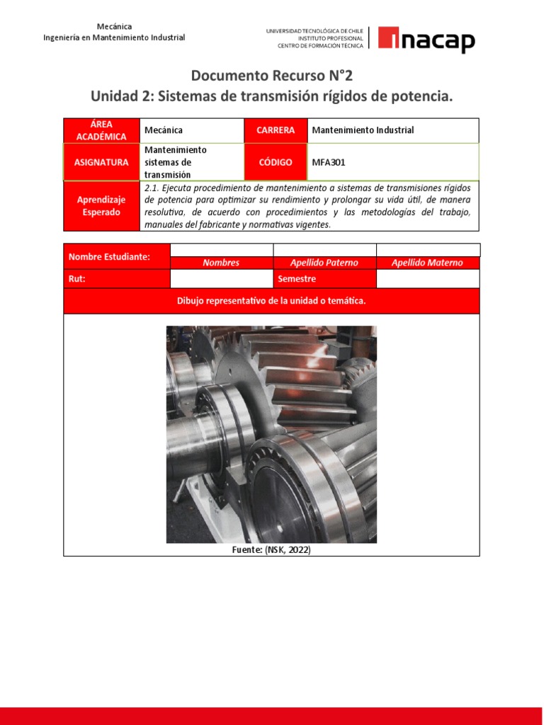 Documento Recurso N°2 Unidad 2: Sistemas de Transmisión Rígidos de ...