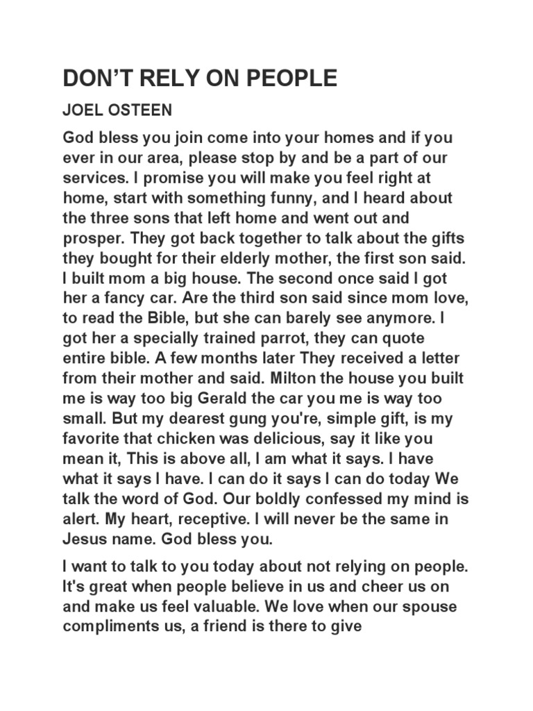 Dont Rely On People | PDF | Jesus | God