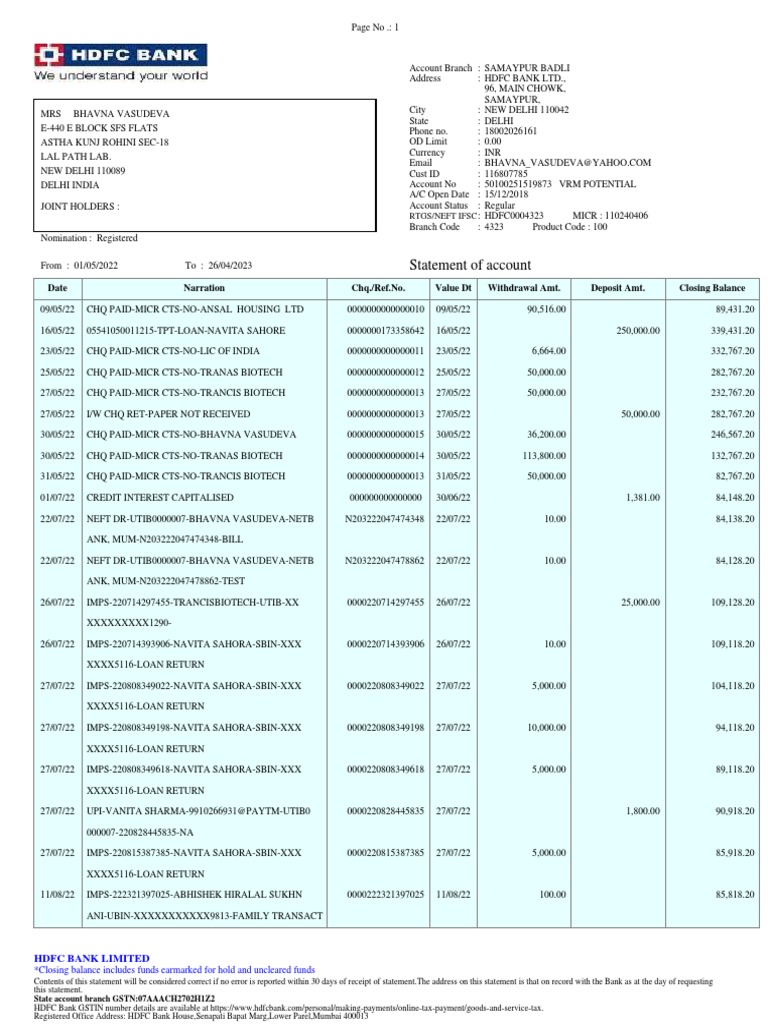 Acct Statement | PDF | Banking | Financial Services