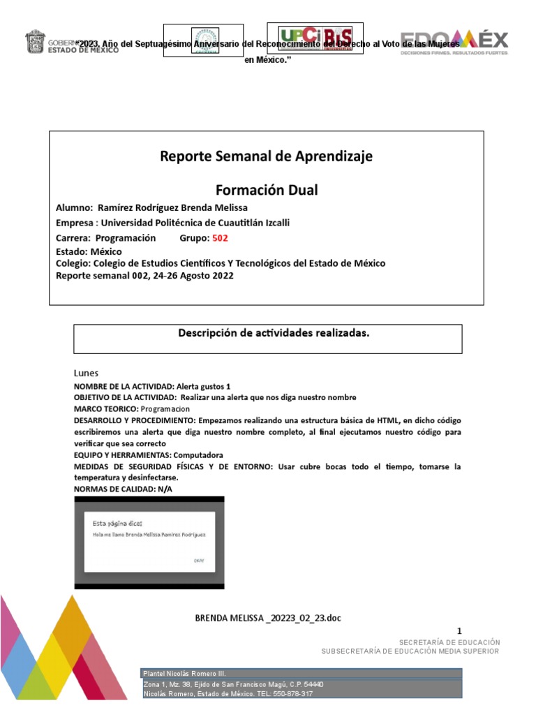Reporte de Actividades HTML Agosto 2022 | PDF | Programación de computadoras | Informática