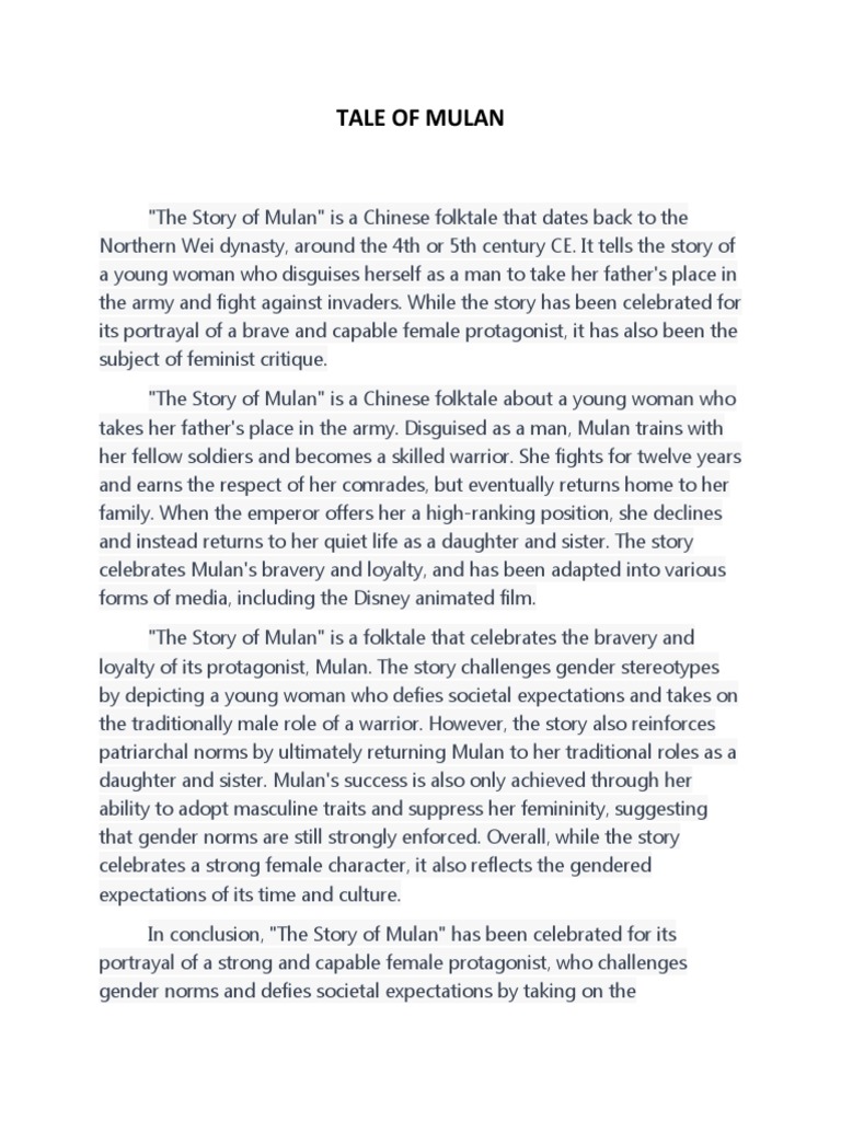 Tale of Mulan | PDF | The Three Musketeers