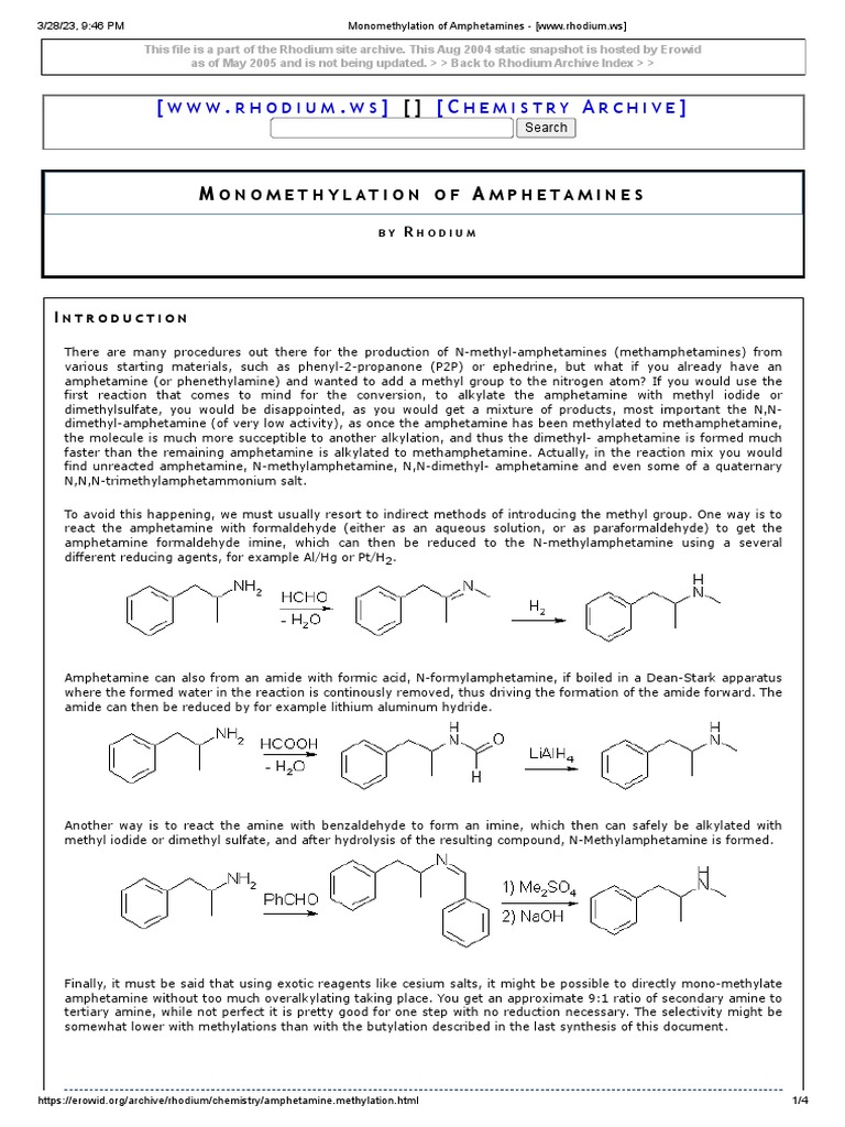 Monomethylation of Amphetamines - (WWW - Rhodium.ws) | PDF | Amine | Acid