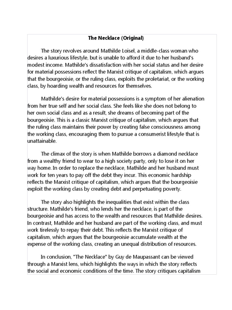 Marxist Critique (The Necklace) | PDF | Bourgeoisie | Criticism Of ...