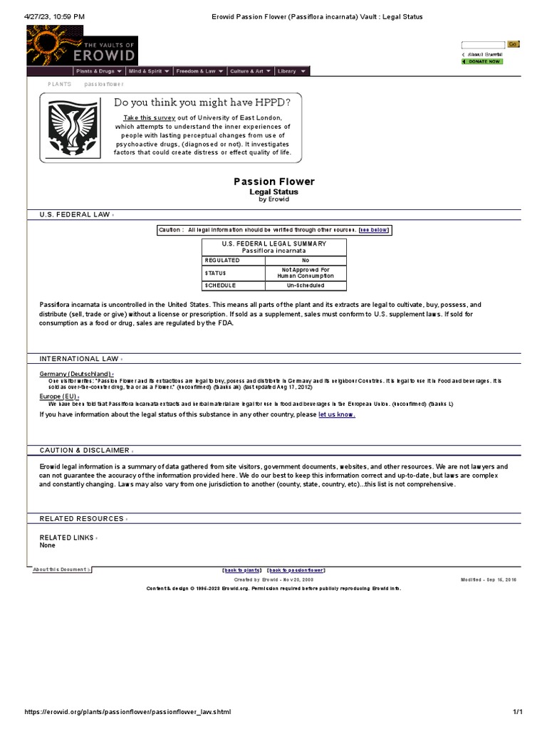 Erowid Passion Flower (Passiflora Incarnata) Vault - Legal Status | PDF ...