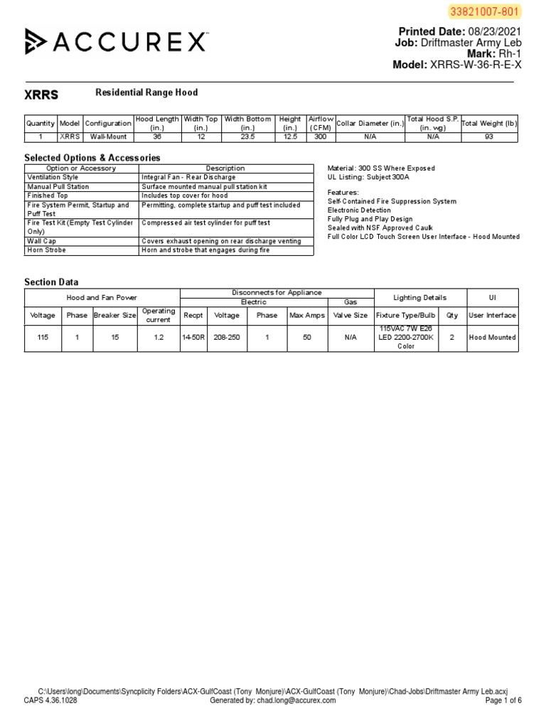 Galley Range Hood - 33821007-801 (Rangehood XRRS) | PDF | Electrical ...