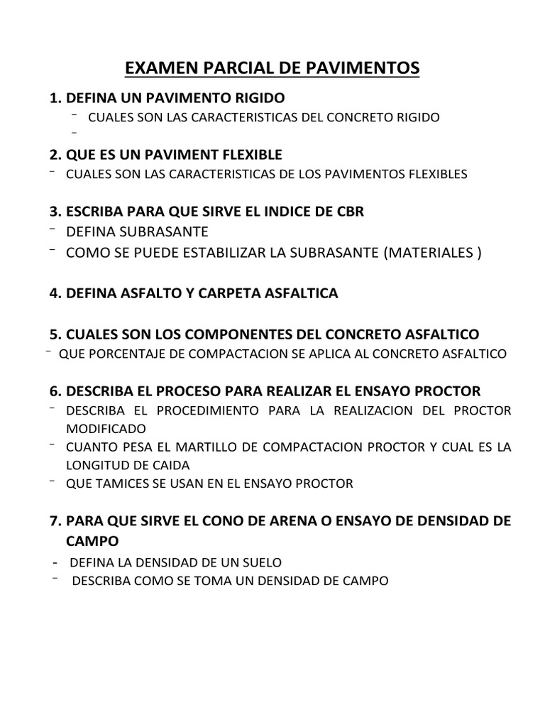 Examen Parcial de Pavimentos | PDF