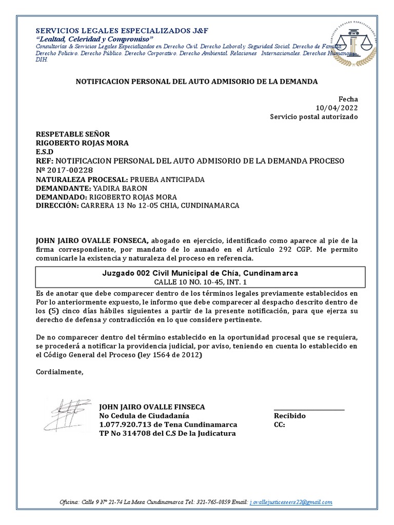 Notificacion Personal Auto | PDF