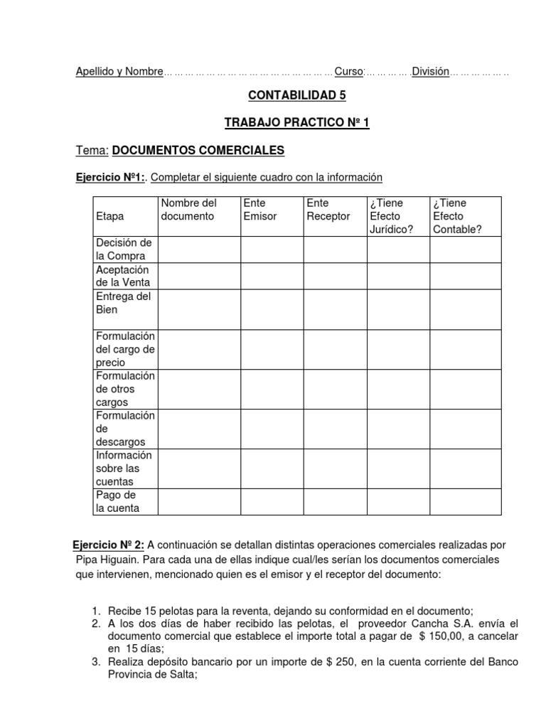 Ddcumentos Comerciales TP #1 | PDF | Contabilidad | Economias
