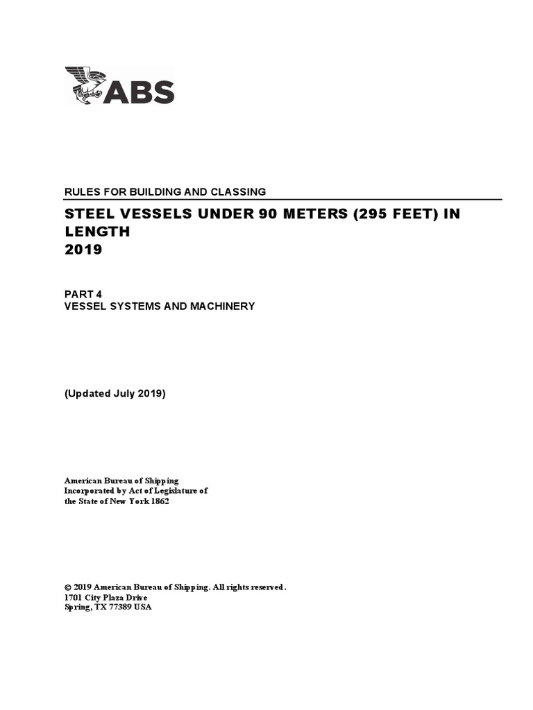 Steel Vessels Under 90 Meters (295 Feet) in Length 2019: Rules For ...