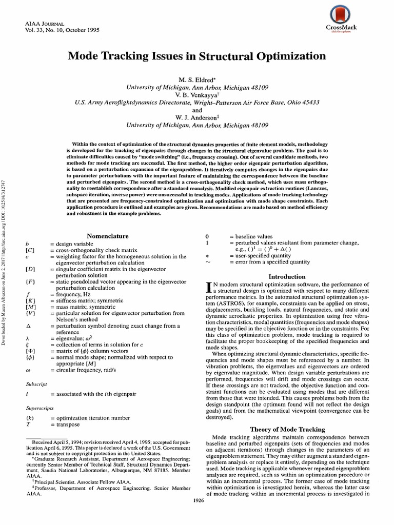 Mode Tracking Issues in Structural Optimization | PDF | Eigenvalues And Eigenvectors ...