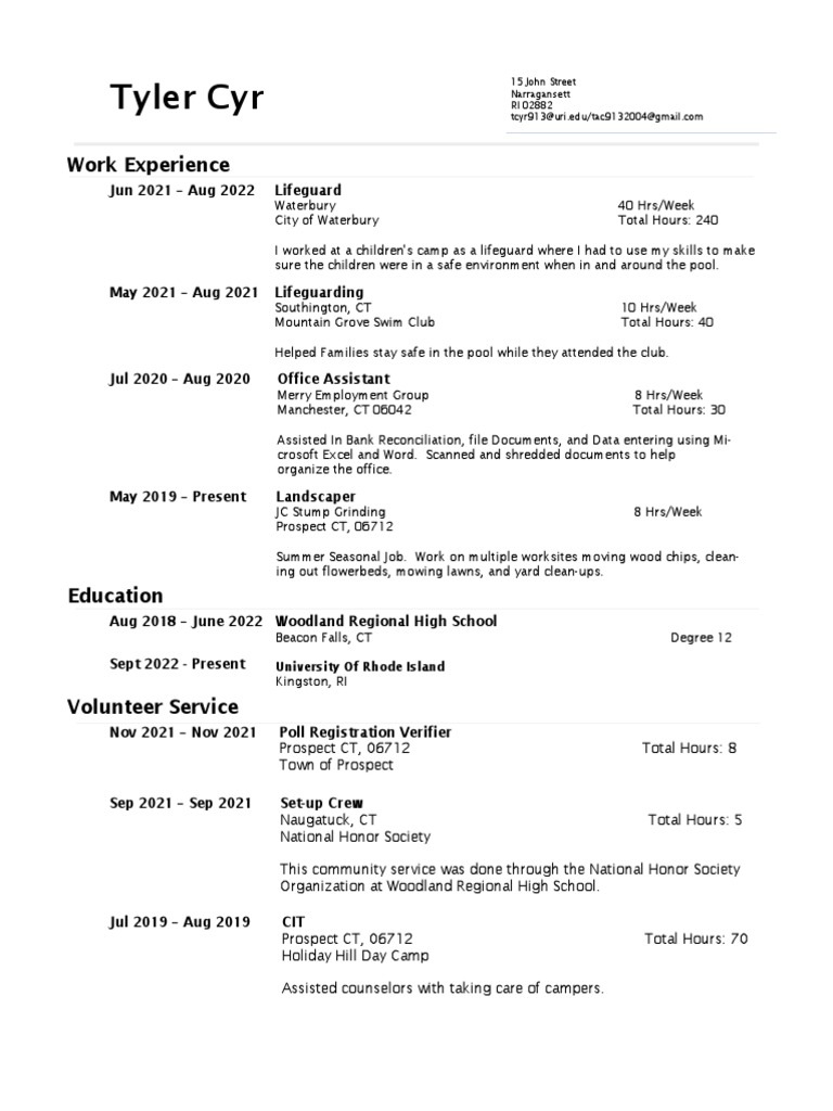 Tyler Cyr Resume PDF For Leadership | PDF