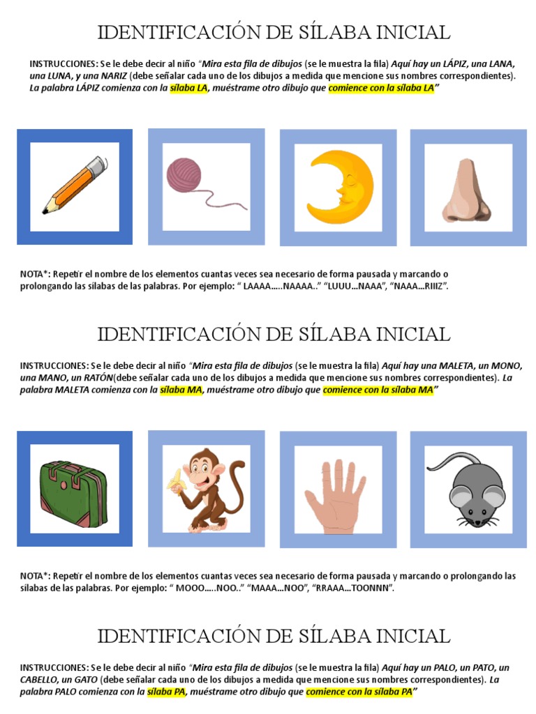 Identificación de Sílaba Inicial | PDF