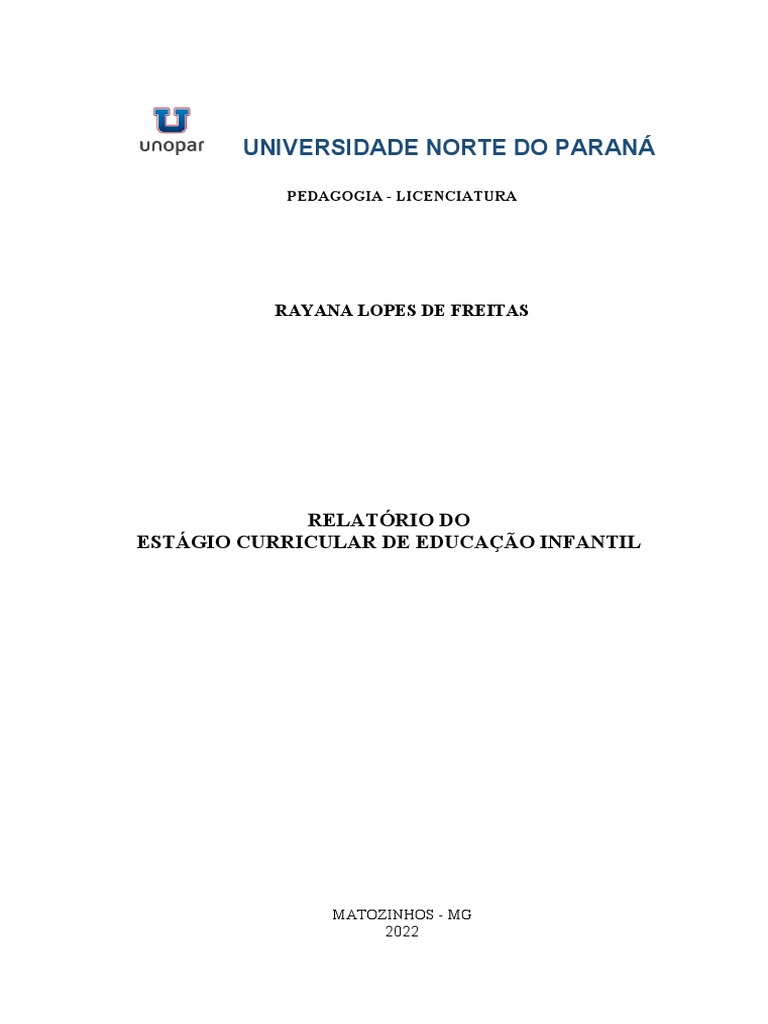 RAYANA Portfolio Estagio Educação Infantil | PDF | Pedagogia | Aprendizado