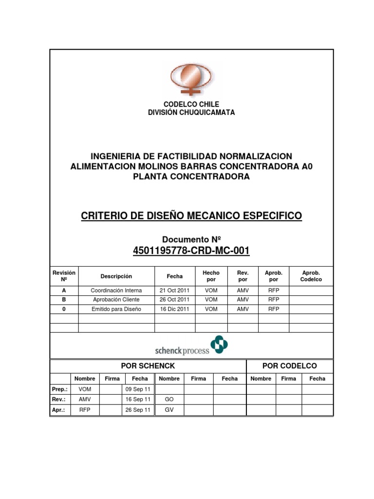 4501195778-CRD-MC-001-R0 - Criterio Diseño Mecanico Especifico | PDF | Engranaje | Eje