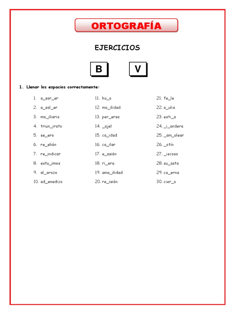 Ejercicios de Ortografía B y V | PDF