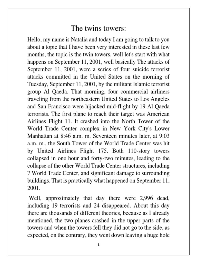 The Twins towerS-Natalia Serrato | PDF | September 11 Attacks | World ...