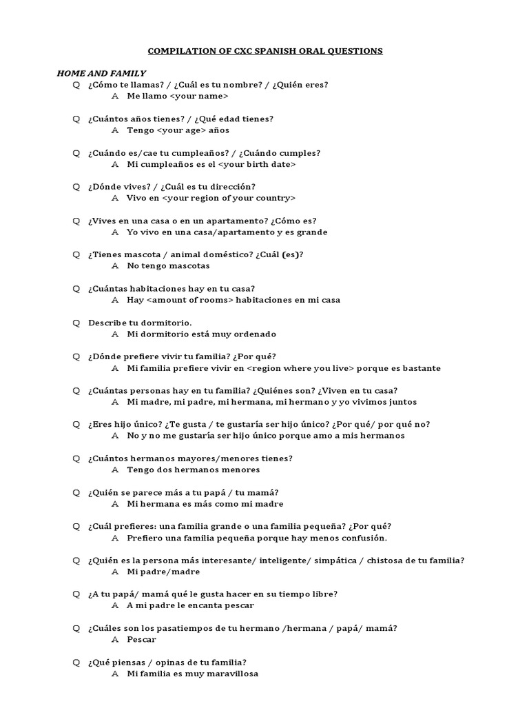CXC Spanish Oral Questions | PDF | Supermercado | Comida y bebida