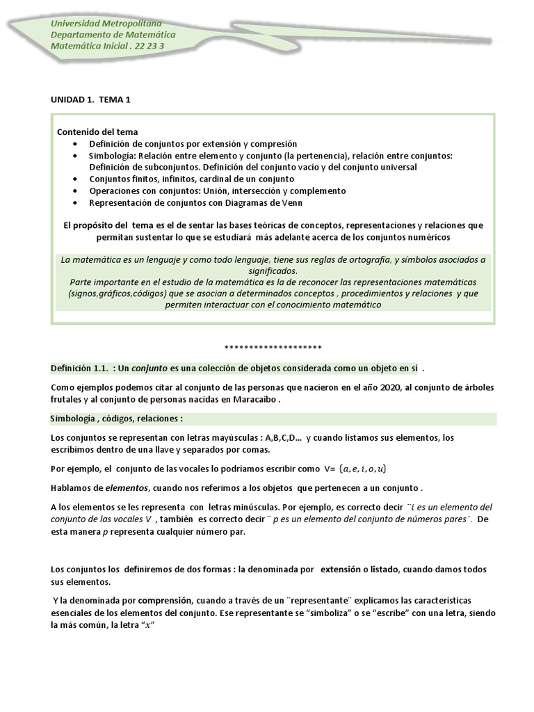 Fundamentos de los conjuntos y operaciones básicas | PDF | Conjunto ...