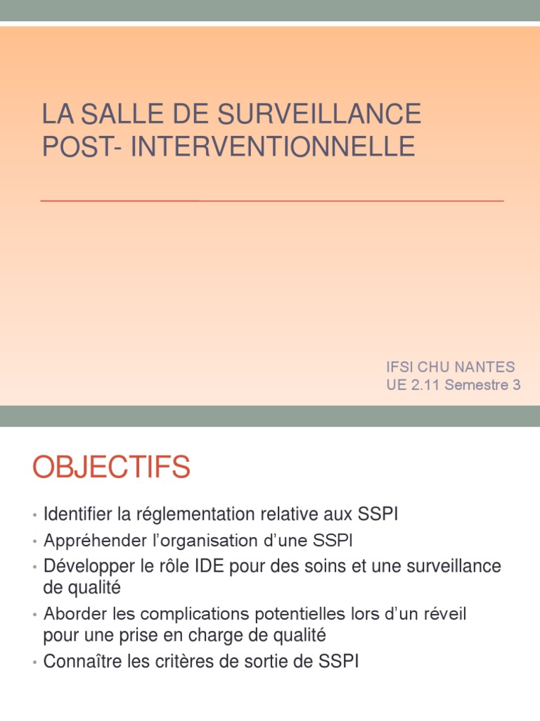 La Salle de Surveillance Post-Interventionnelle: Ifsi Chu Nantes UE 2. ...