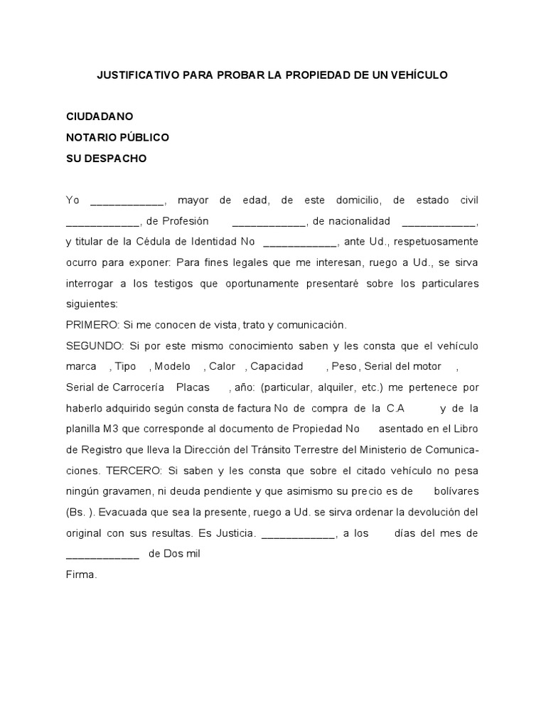 Justificativo para Probar La Propiedad de Un Veh Culo | PDF
