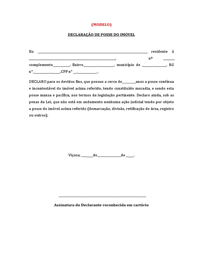 Vestibular Social Univicosa Declaracao De Posse Do Imovel Pdf