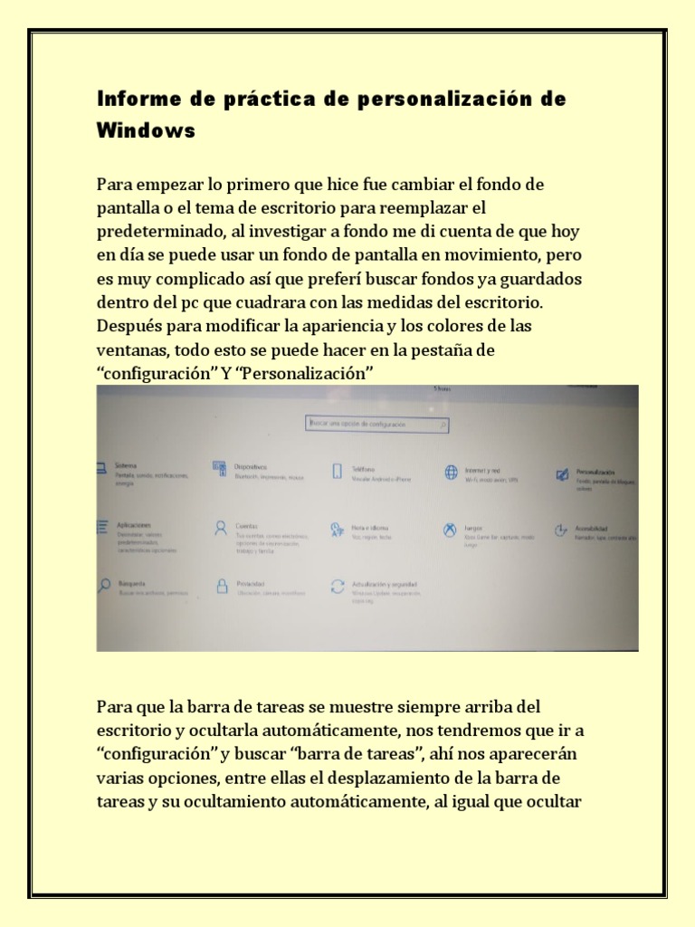 Informe de Práctica de Personalización de Windows | PDF