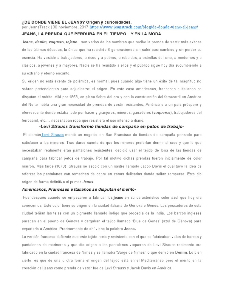 Historia y Curiosidades del Jeans | PDF | Pantalones