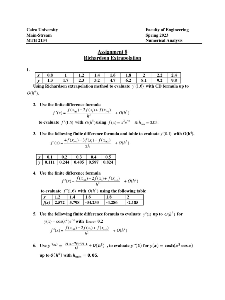 Assignment 8 Richardson's Extrapolation | PDF | Finite Difference | Applied Mathematics