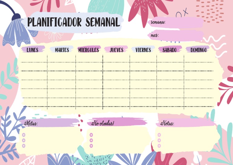 Planificador Semanal: Lunes Martes Miercoles Jueves Viernes Sabado ...