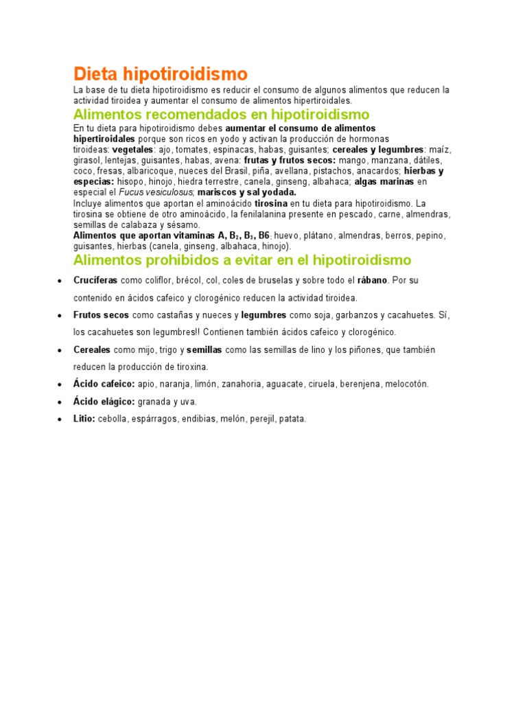 Dieta Hipotiroidismo | PDF | Alimentos | Vegetales